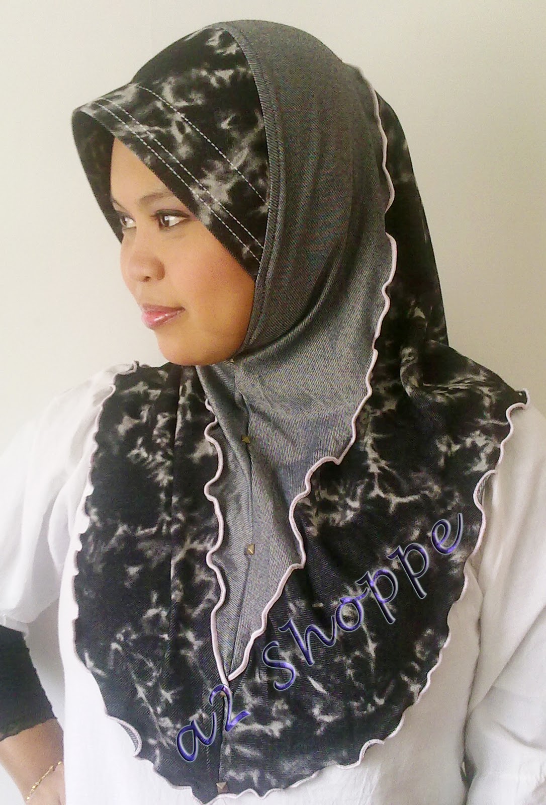 A2 shoppe: Tudung Ekspress Button Denim & Tudung Renda