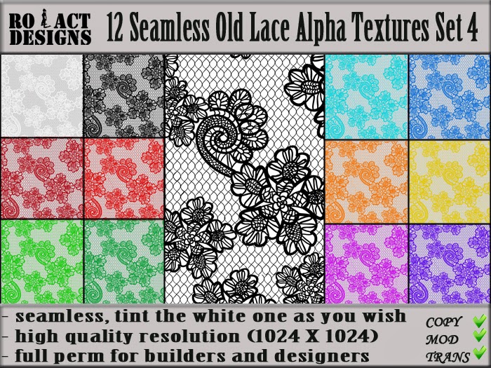 Ro!Act Designs: Ro!Act Designs 12 Seamless Old Lace Alpha Textures Set 4