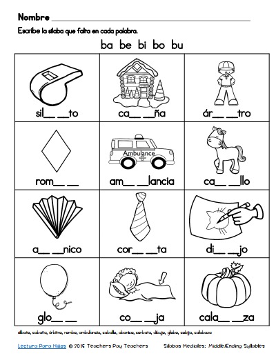 Mommy Maestra: Free Download: Middle & Ending Syllables in Spanish
