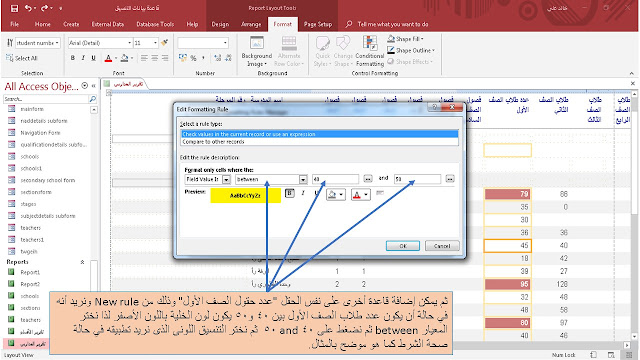 التنسيق الشرطي Conditional formatting في الاكسيس Ms access - مدرسة الويب web school