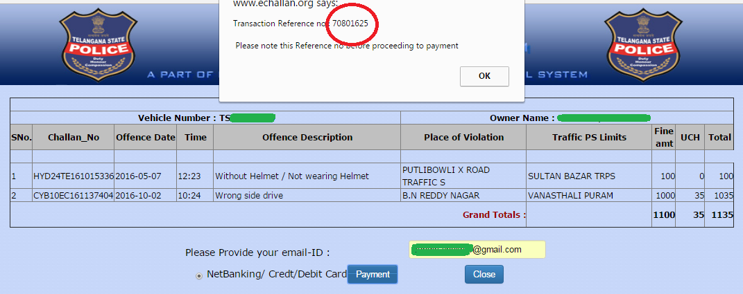 Telangana Traffic E-Challans Pay and E-Challan Status Online | Check ...