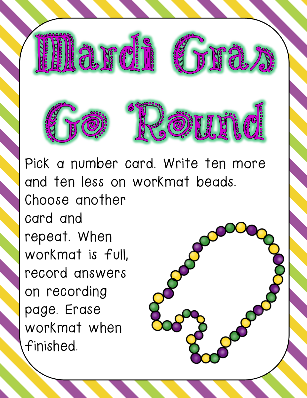 Mardi Gras Madness!!!!!!! Math mini unit on Ten More and Ten Less ...