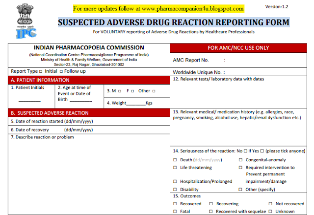 PHARMACOMPANION: CDSCO-ADR REPORTING FORM VERSION-1.2