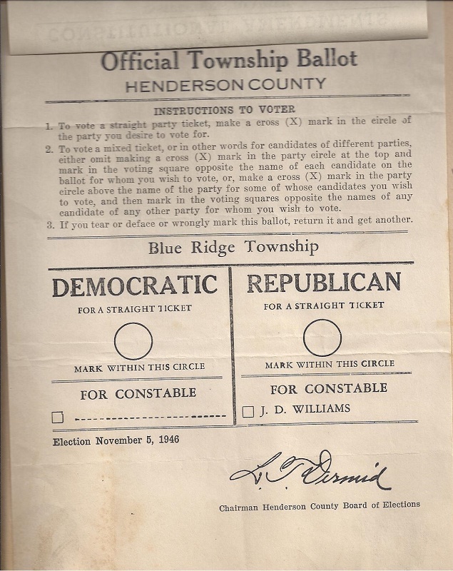STORIES FROM THE N.C. MOUNTAINS: NEW PRESIDENT AND 1946 ELECTION BALLOT