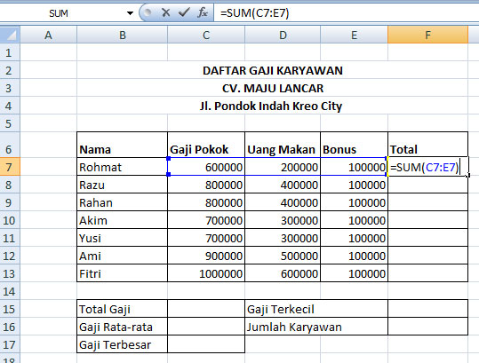Cara Menggunakan Rumus Microsoft Excel (sum, average, max, min dan ...