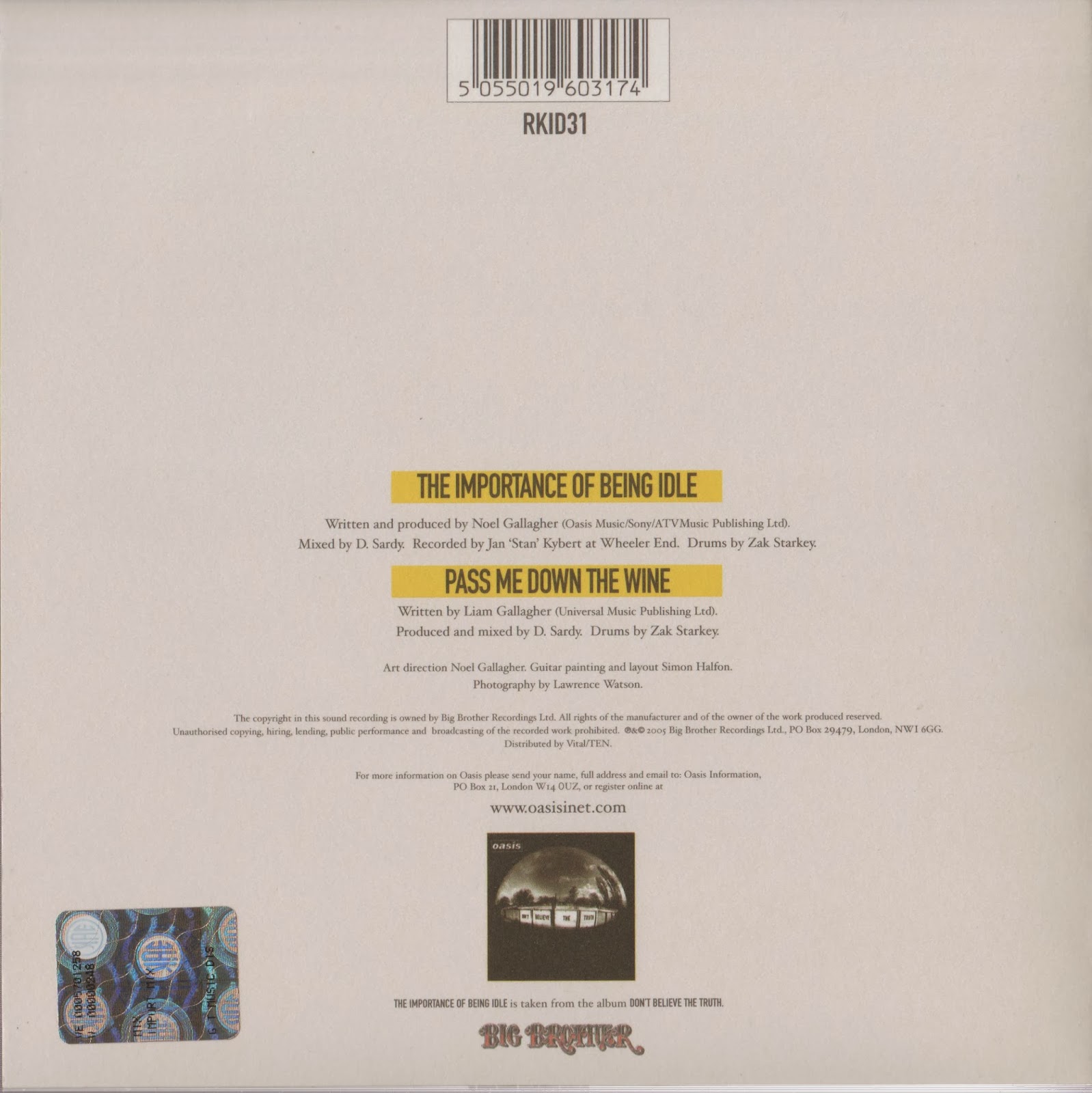 OASIS – THE IMPORTANCE OF BEING IDLE (45 rpm) – Blog di Stefano Fiorucci