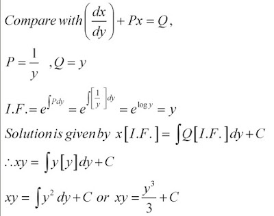 mixture: linear differential equation y dx + [x-(y^2)]dy = 0