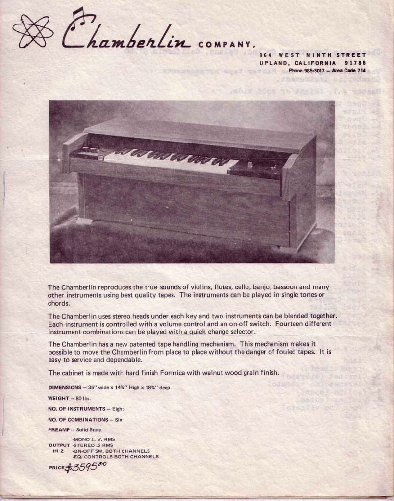 MATRIXSYNTH: Disney CHAMBERLIN M-1 KEYBOARD MELLOTRON?