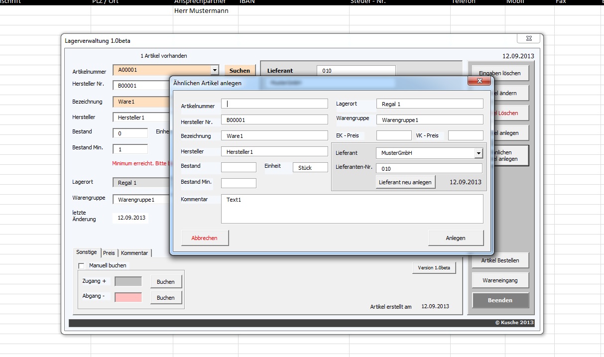 Excel Lagerverwaltung