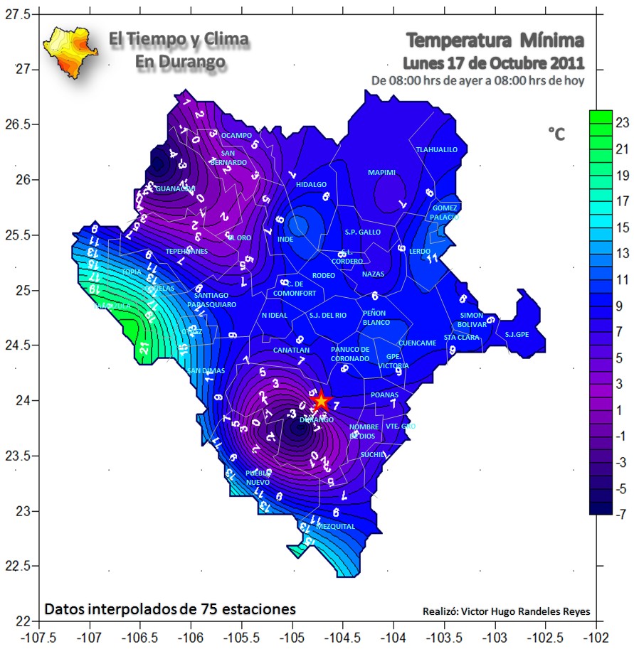 EL TIEMPO Y CLIMA EN DURANGO: MAPAS DE LLUVIA Y TEMP EN 24 HRS