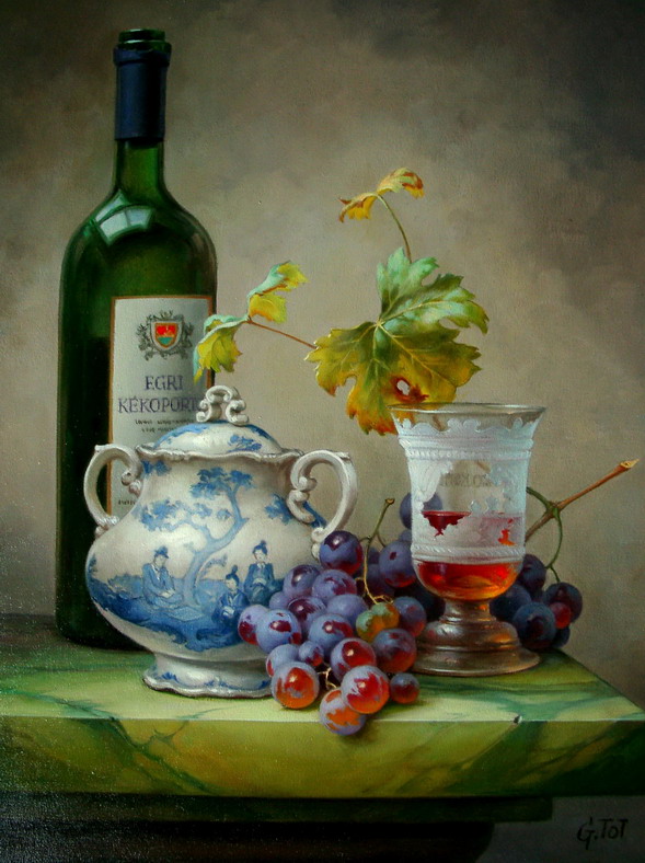 Arte y Actividad Cultural: Bodegones con Frutas Jarras y Botellas, Toth Gabor