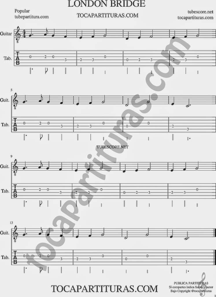 tocapartituras: El Puente de Londres Tablatura y Partitura del Punteo ...