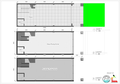 mozaik arsitek : Desain Ruko 3 lantai di lahan 84m2 (4.5x18.8)