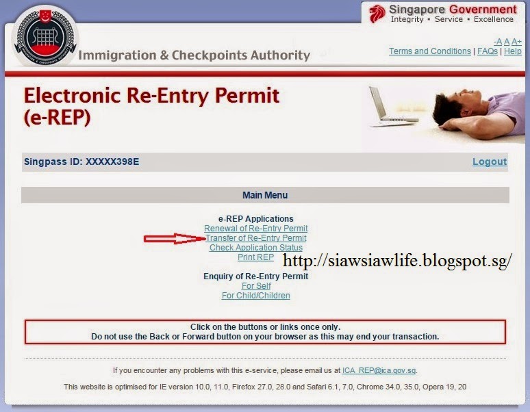 Step : transfer Re-Entry Permit (e-REP) Singapore after renew passport ...