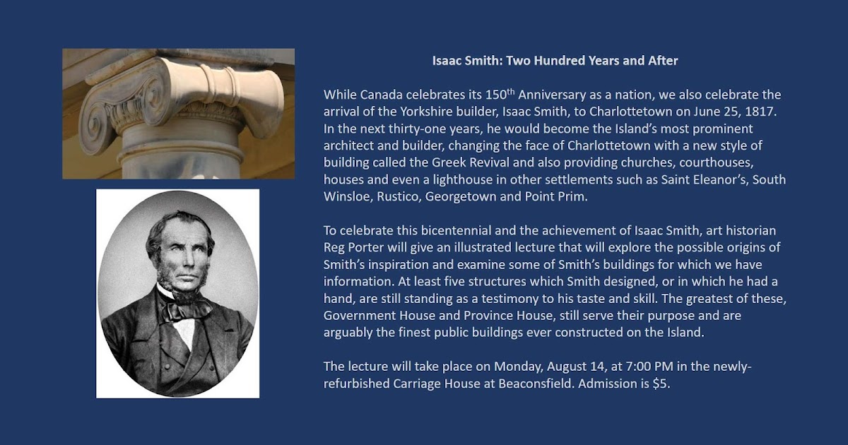 P.E.I. Heritage Buildings: Lecture by Reg Porter, Aug. 14th - Isaac ...