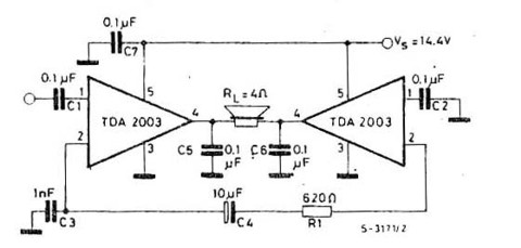RANGKAIAN AUDIO AMPLIFIER BTL MENGGUNAKAN IC TDA2003 - Syarif Projects