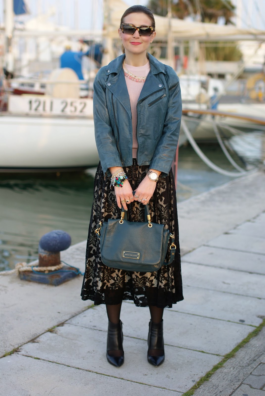 Opposites attract: lace skirt, leather jacket | Fashion and Cookies ...