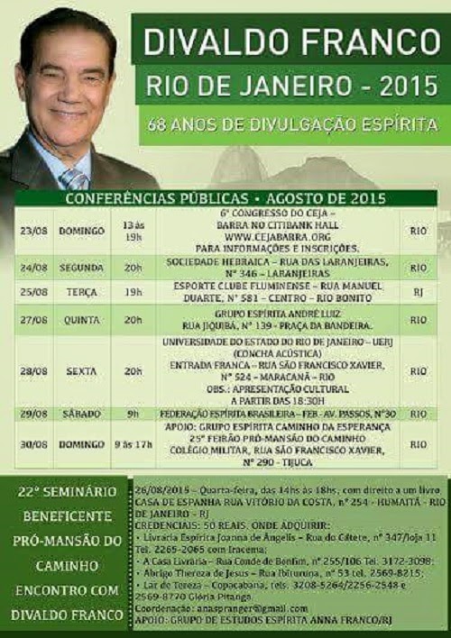 Diário de uma médium iniciante: Divaldo Franco - palestras 2015