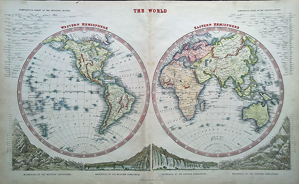 Antique Maps: 19th Century Map of the World - Twin Hemispheres