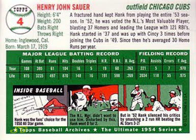 Vintage Cubs Cards: 1954 Topps Reprint