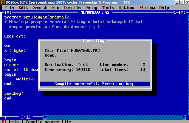 Kode Program: PERULANGAN PASCAL