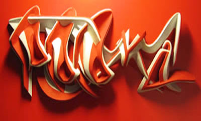 GRAFFITI FONTS: Digital 3D Graffiti Alphabet orange and white Color