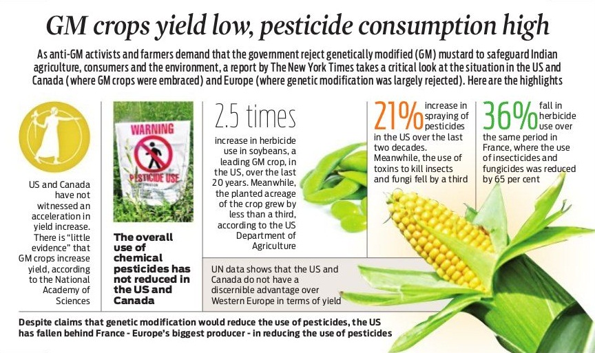 FOOD SAFETY LATEST: GM crops yield low, pesticide consumption high