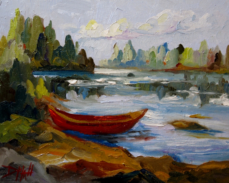 Painting of the Day, Daily Paintings by Delilah: Red Canoe painted in oils