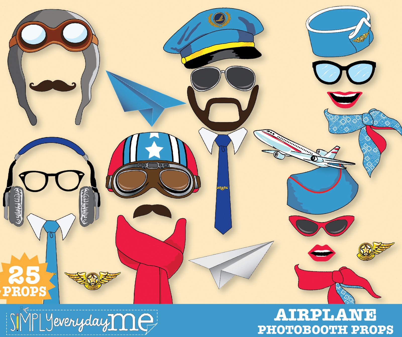 SimplyEverydayMe: Retro Airplane Party Photo Booth Prop Kit ...