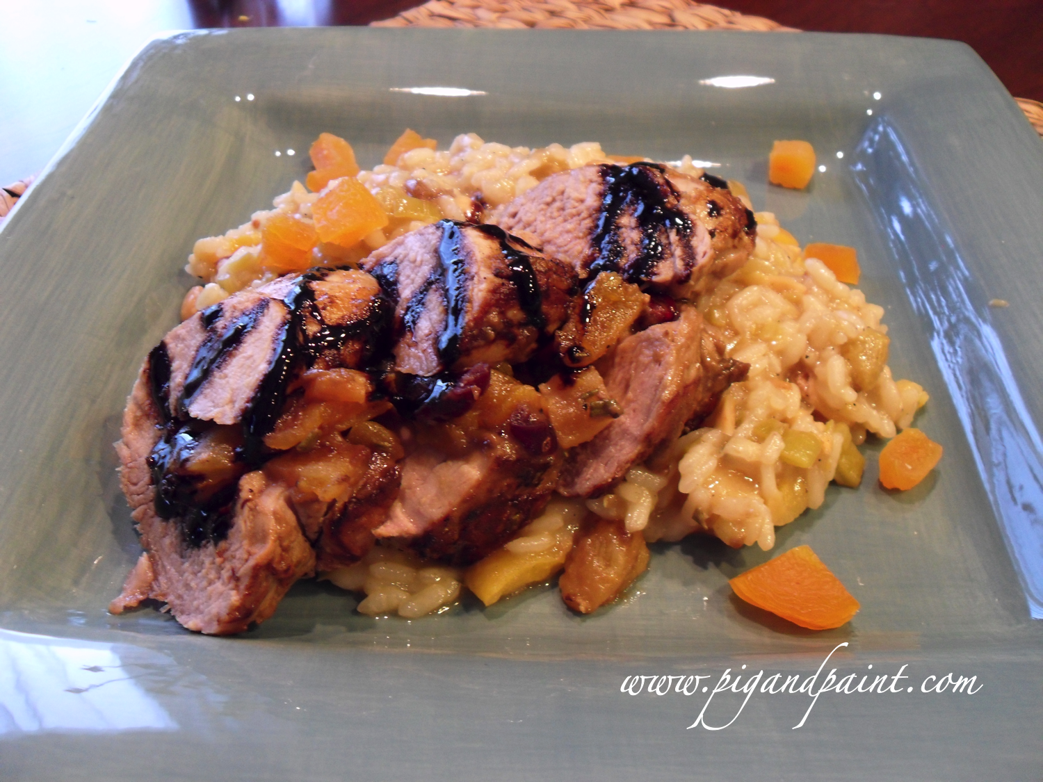 Stuffed Pork Tenderloin with a Leek and Apricot Risotto