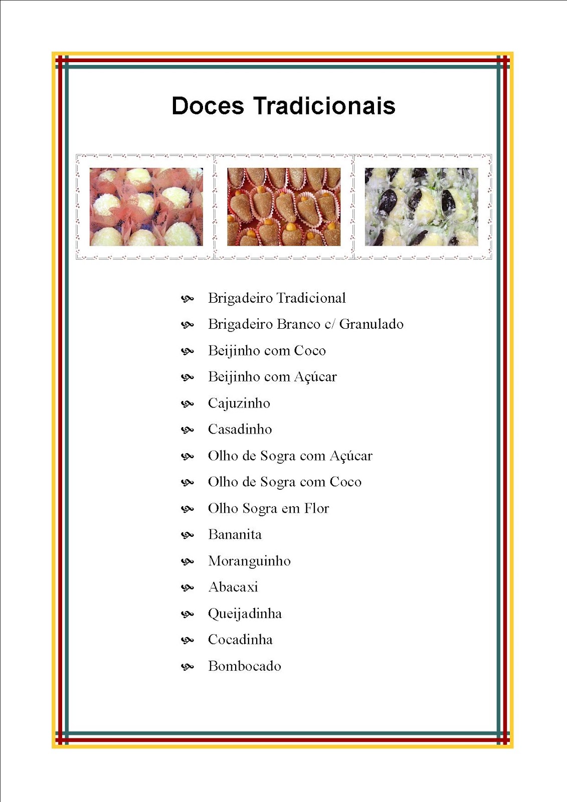 Doces Artes Eventos: Tabela de Sabores