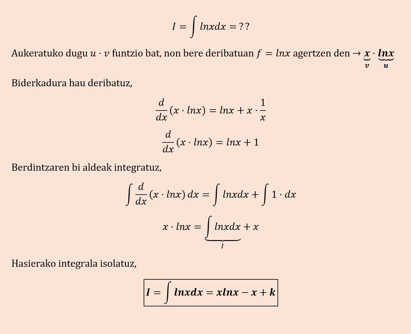 Integralak: Zatikako Metodoa. Nola aukeratu u eta dv? Beharrezkoa al da formula? ~ Egin Matematika