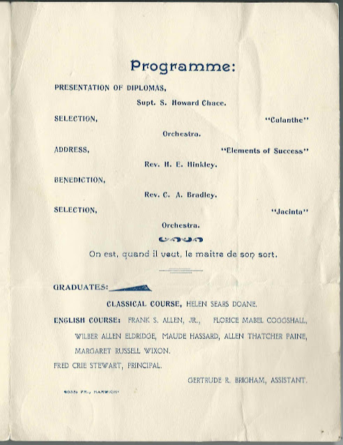 Heirlooms Reunited: 1900 Graduation Program of Brewster High School at ...