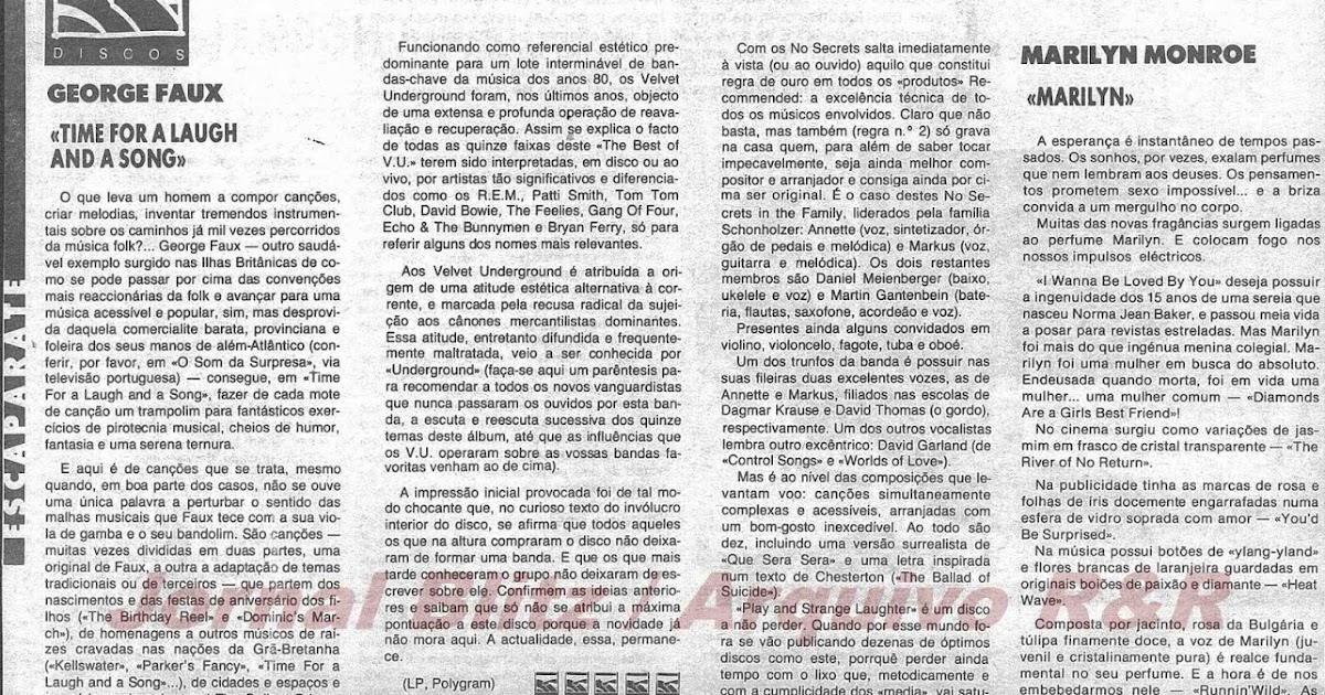 RECORTES & RETALHOS: Jornal Blitz - Escaparate, George Faux, The Velvet ...