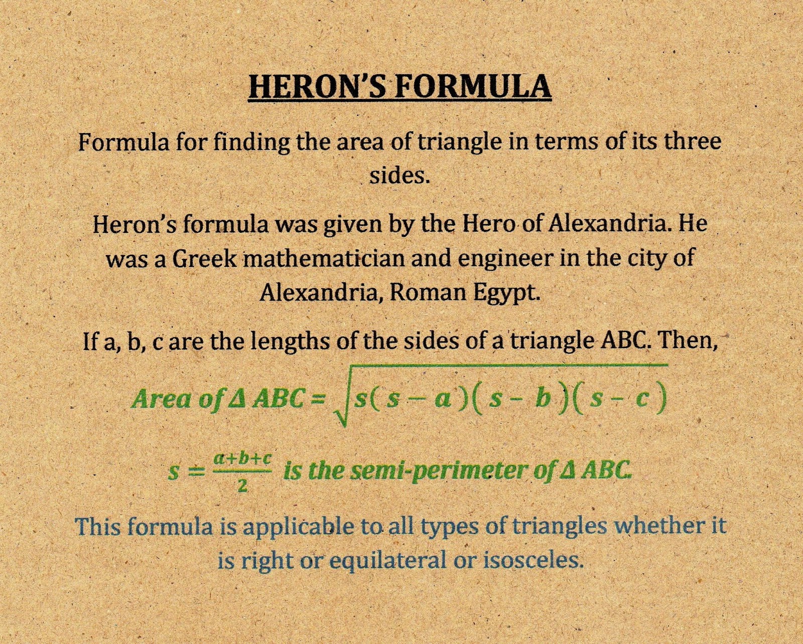 HERON'S FORMULA