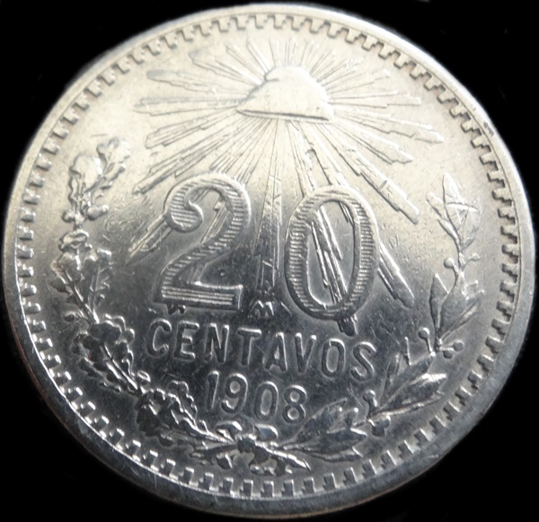 Monedas de México y el Mundo: México: 20 Centavos de 1908 (Plata Ley 0.800)