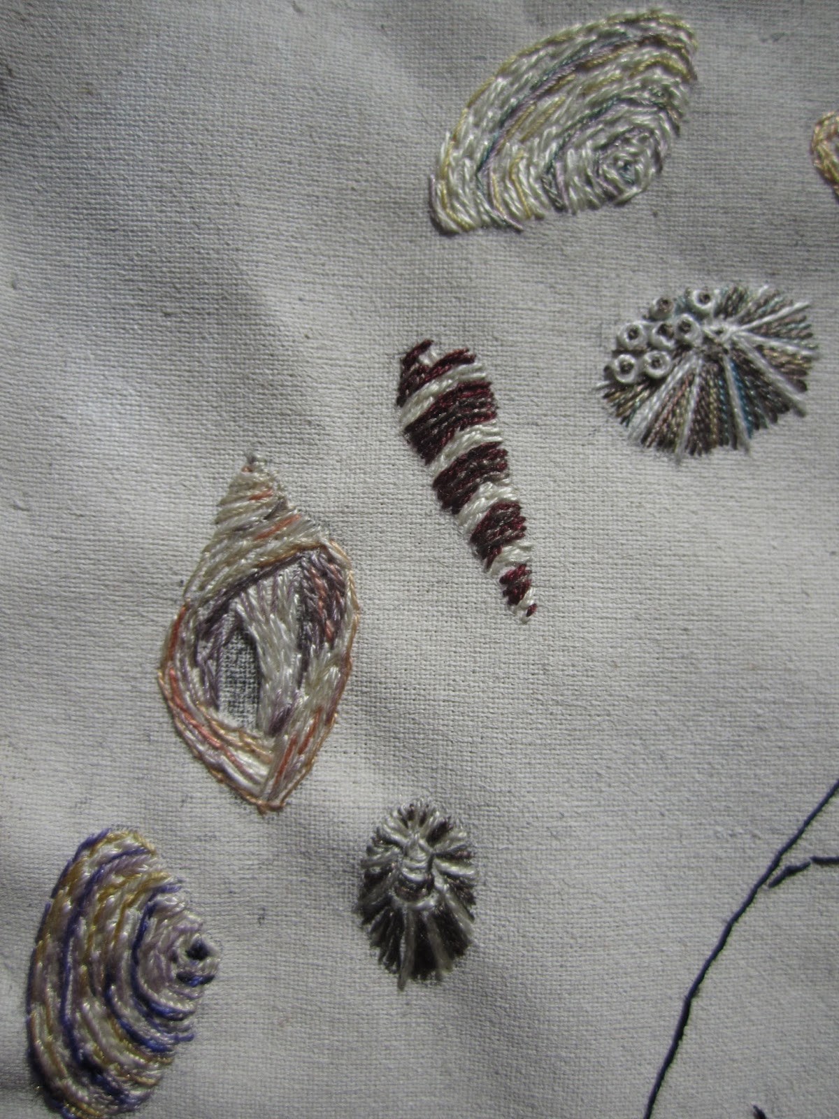 Louise Watson - Textile Artist: Sea shells for the puffin page.