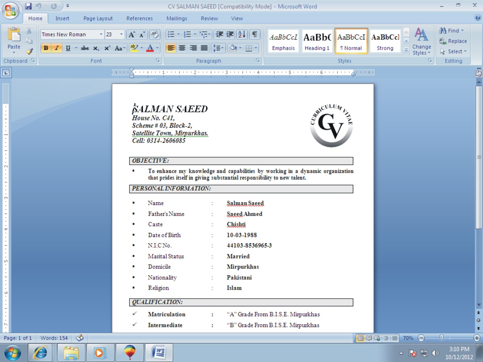 Mughalcmpk blogspotSimple CV Format