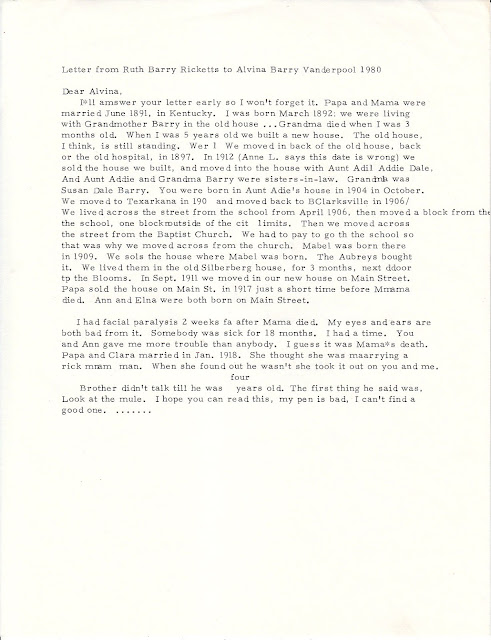 lemonpiepatreese: a letter from Grandmother Ruth Ricketts written 1980