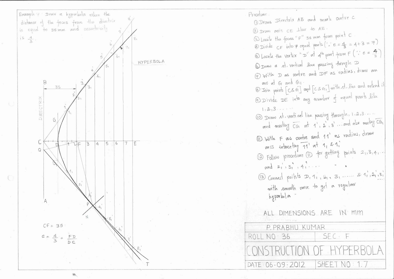 engineering graphics for engineers: construction of hyperbola