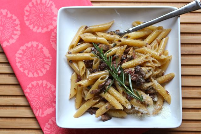 Your Southern Peach: Penne with Pancetta & Mushrooms