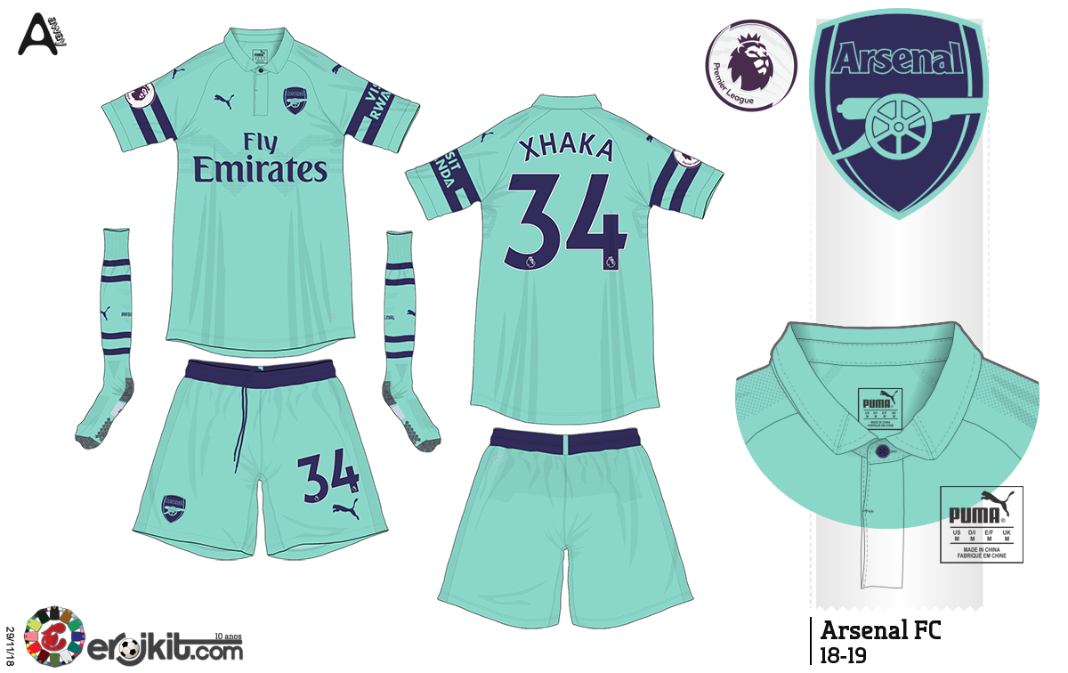 Kit Design, by eroj: 2018-19 Arsenal (Home, Away e Third)