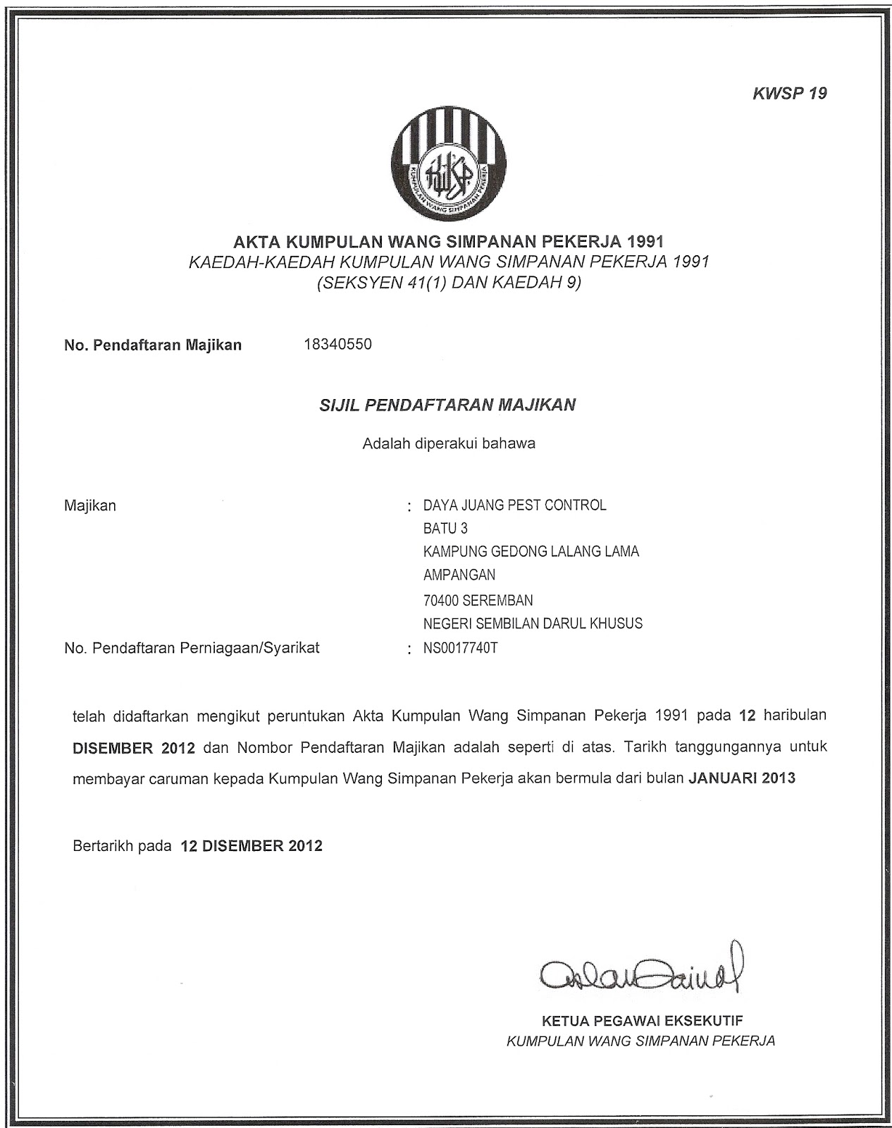 DAYA JUANG PEST CONTROL: SIJIL PENDAFTARAN DAN KEWANGAN