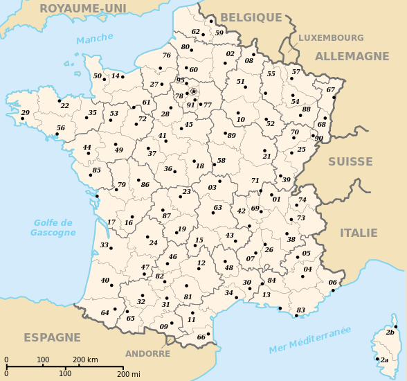 Departementen Frankrijk Kaart | Kaart