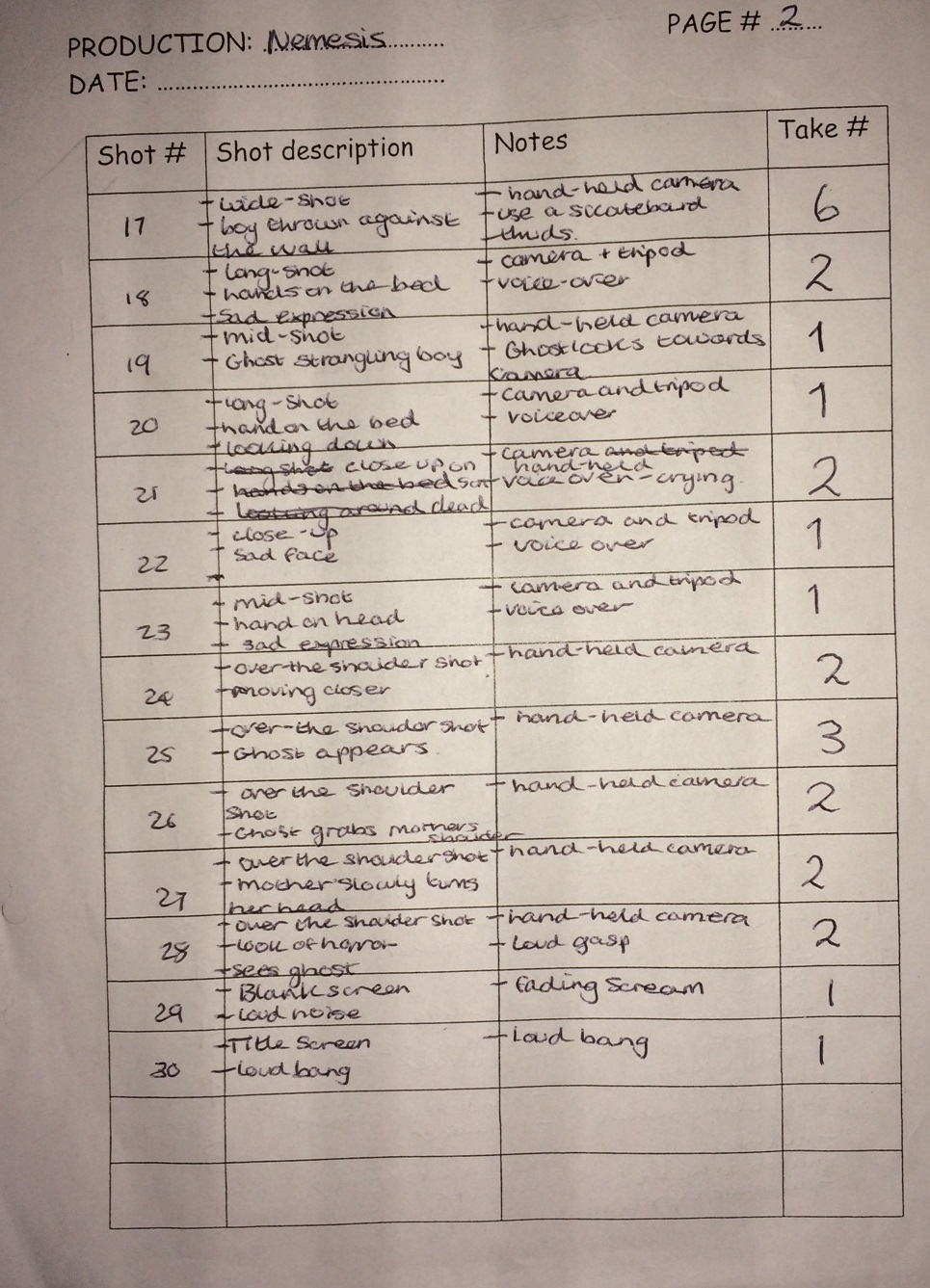 Kathryn's Media Studies : Shot-list