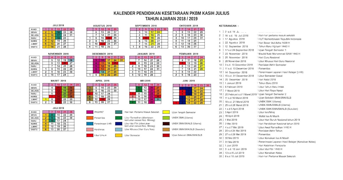 KALENDER PENDIDIKAN PKBM KASIH JULIUS TA. 2018/2019