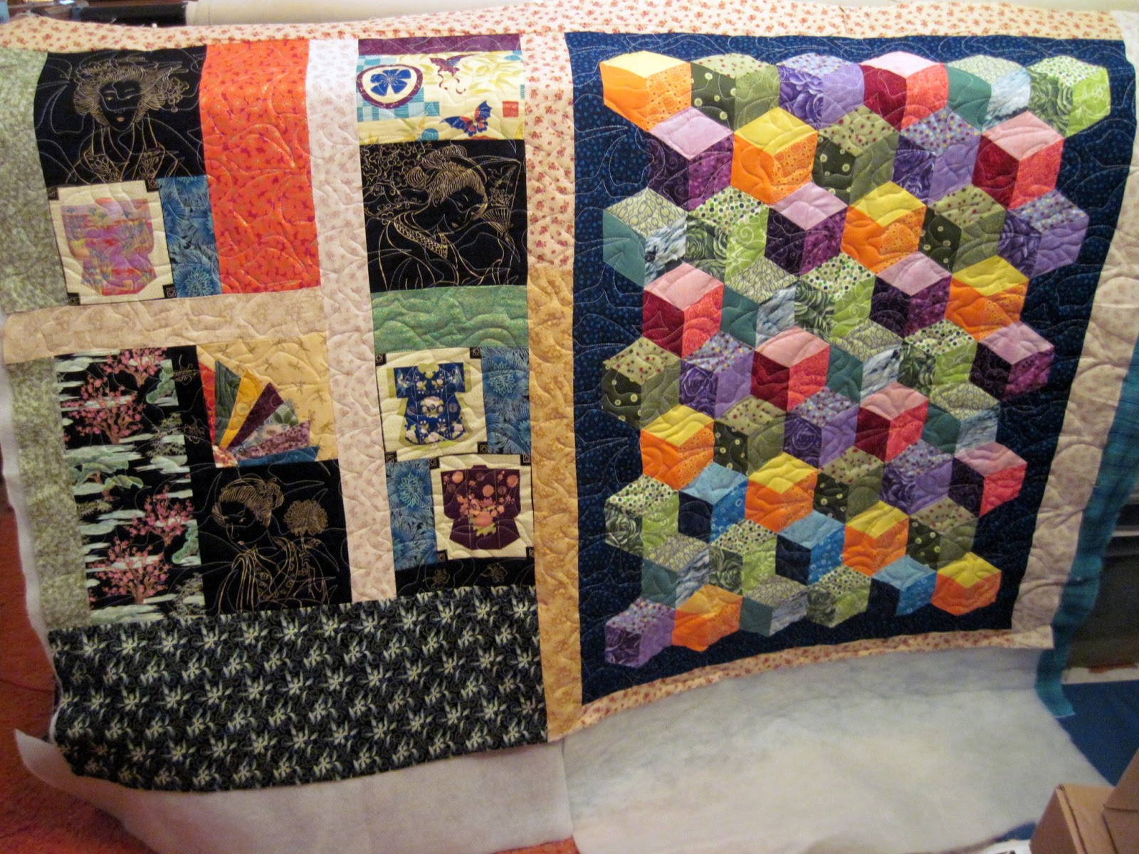 Jean's Quilting Page: The Asian Trio and the 3D Cubes, continued....