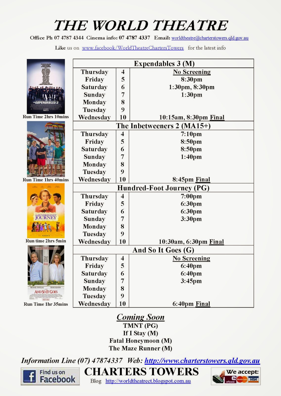 The World Theatre - Charters Towers: Movie schedule - from Thurs 4 Aug 2014