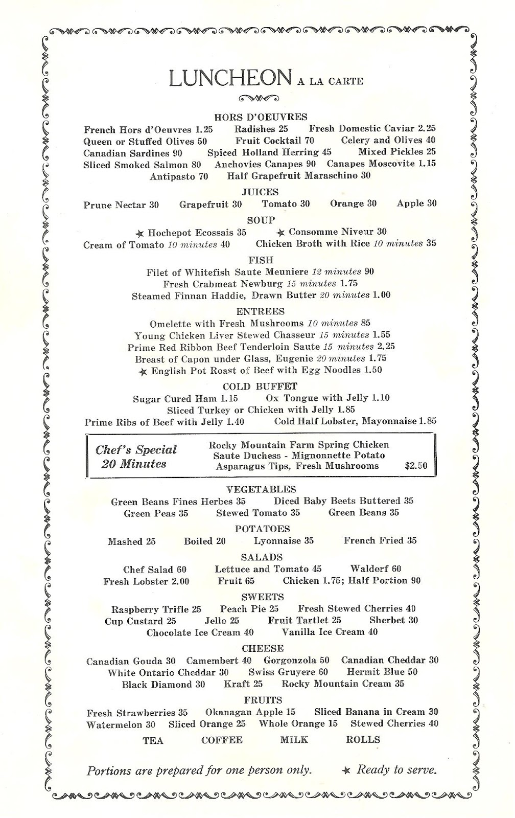 Mostly Paper Dolls Too!: Luncheon Menu from Chateau Lake Louise, July ...