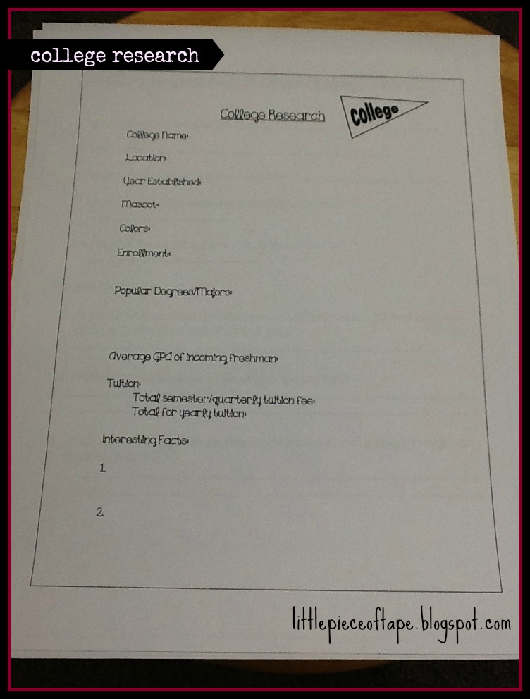 Little Piece of Tape: College Week Activity - College Research and Posters
